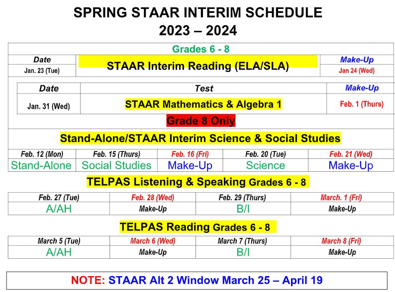 STAAR Interim Dates – Shotwell Middle School